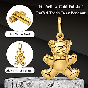 Auriga Fine Jewelry 14K Yellow Gold Puffed Teddy Bear Pendant for Women (L- 0.69 Inch, W- 0.4 Inch)