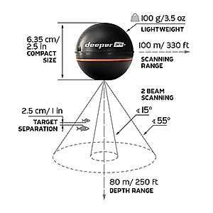 Deeper PRO+ Smart Sonar Castable and Portable WiFi Fish Finder with Gps for Kayaks and Boats on Shore Ice Fishing Fish Finder