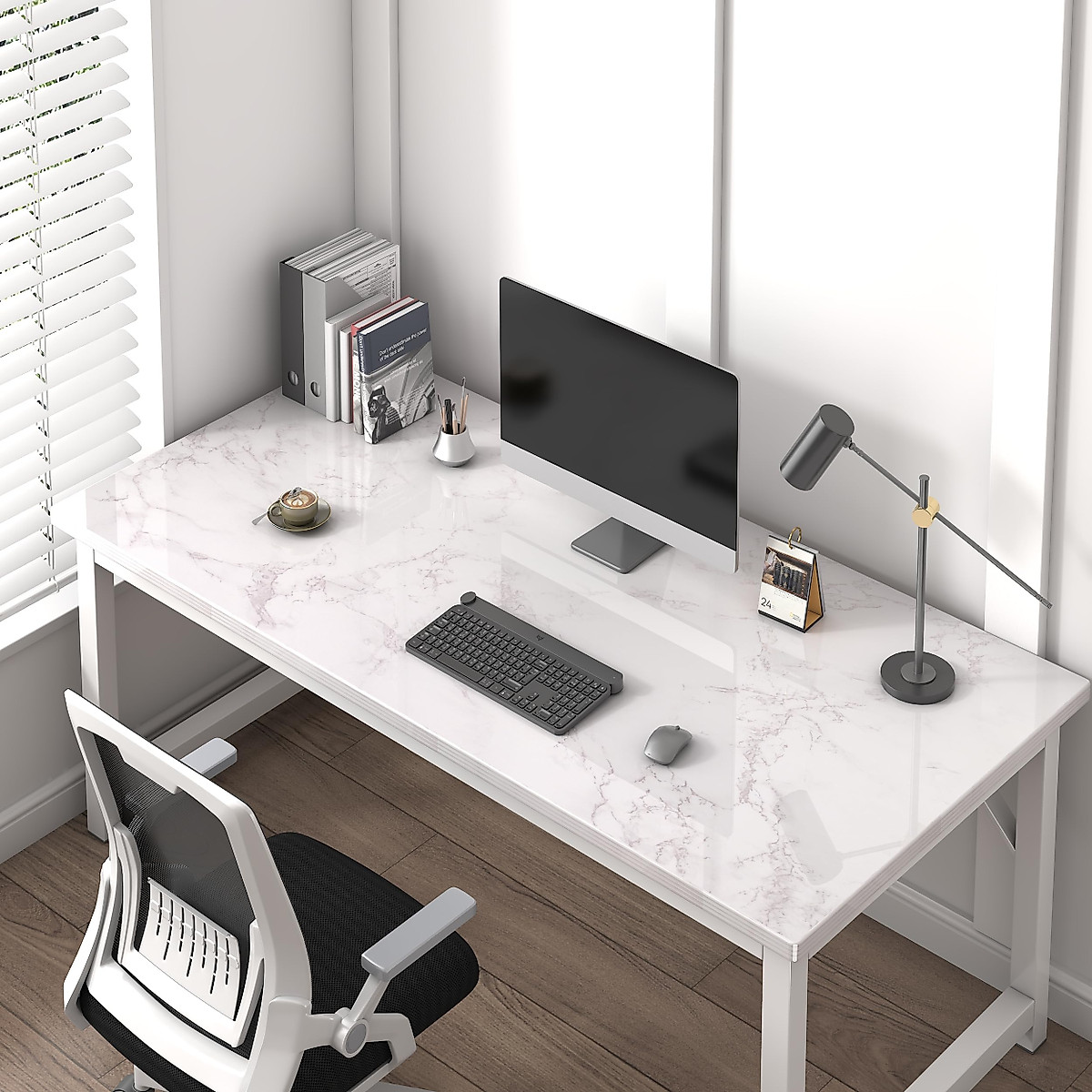 Docoper Marble Wallpaper White Peel and Stick Wallpaper Self Adhesive Removable 15.7”x78.7” Granite Contact Paper for Countertops Waterproof Drawer Liner Countertops Cabinet Bedroom Renter Friendly