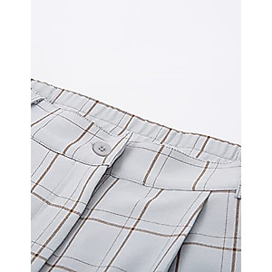 Women Pants Elastic Waist Plaid Pants with Pockets Medium