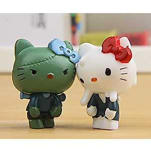 6 Pcs Cute Animal Cat Characters Toys Halloween Cat Figures Toy Set Mini Figure Collection Playset, Cake Topper, Plant, Automobile Decoration