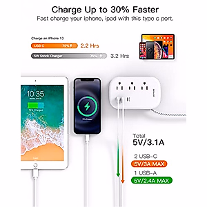 Flat Plug Power Strip, USB C Travel Power Strip Ultra Flat Extension Cord - 3 Outlets with 3 USB Ports(2 USB C), 3.2ft Wrapped Around Extension Cord for Cruise Ship, Travel, Dorm Room Essentials
