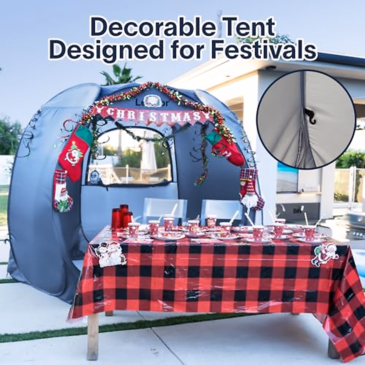 Leedor 10' x 10' Decor Tent Event Tent Pop Up Outdoor Tent Canopy Parties，Four Season Tent Hexagon Patio Tent，UPF 50+ Backyard Family Tent，Lightweight，Easy Setup(Gray，Not Waterproof) (9220G6)