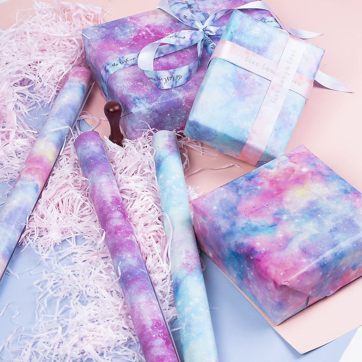 MAYPLUSS Wrapping Paper Roll - Mini Roll - 17 inch X 120 inch Per roll - Galaxy Design - Purple & Blue(42.3 sq.ft.ttl)