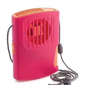 O2COOL Misting Necklace Fan - Portable, Battery Operated with Powerful Vertical Air Flow for Quiet Hands Free Cooling and Personal Travel (Raspberry)