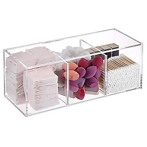 Hipiwe Acrylic Organizer with Lid Clear Jewelry Display Case Divided Bathroom Organizer Box Multi-purpose Desktop Organizer for Jewelry Cosmetic Candy Hair Accessories,Rectangle with 3 Compartment