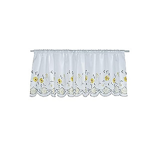 yurlisa Embroidery Pastoral Style Cafe Curtain Kitchen Curtain Floral Window Valance,18X60 inch, White 丨Yellow Leaves