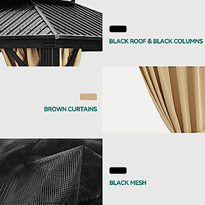 YITAHOME 10x12ft Hardtop Gazebo with Nettings and Curtains, Heavy Duty Galvanized Steel Outdoor Vertical Stripes Roof for Patio, Backyard, Deck, Lawns, Brown