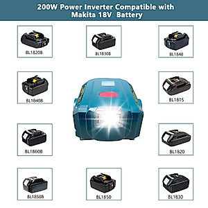 TPDL for Makita Powered Inverter Generator 200W, DC 18v to 110v AC Output, Portable Power Source USB Charger Adapter, for Makita 18v Power Station with LED Light
