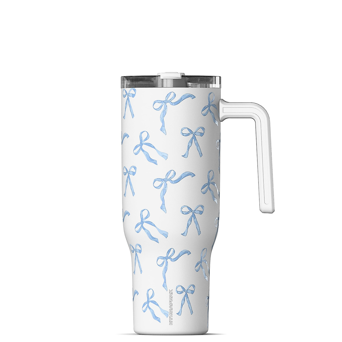 Hydrapeak Voyager 40 oz Tumbler with Handle and Straw, 100% Leakproof Insulated Tumbler with Sip and Straw Lid, Made of Stainless Steel, Cup Holder Friendly Base (Blue Bows)