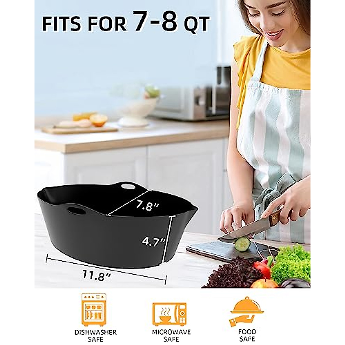 Ziimlpo Silicone Slow Cooker Liners Divider for 7-8 Quart Oval Crockpot, Reusable and Leak-proof Slow Cooker Divider Liner, BPA Free (Black）