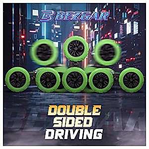 BEZGAR LED Remote Control Car for Boys, 2.4GHz Double Side 360 Flips RC Stunt Car for Boys 8-12, 4WD All Terrain Stunt Car with Rechargeable Battery