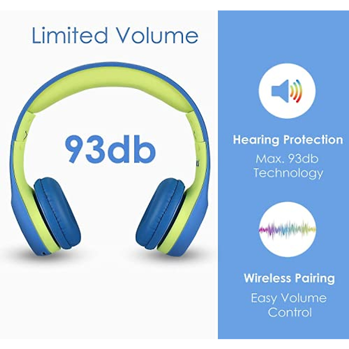 Nenos Bluetooth Kids Headphones Wireless Kids Headphones 93dB Limited Volume Wireless Headphones for Kids Boys Girls School Headphones Classroom (Blue L)