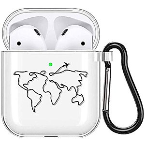 Eouine for AirPods 1/2 Case, AirPods Case Transparent Clear with Pattern Slim Shockproof Soft TPU Silicone with Keychain Running Bumper Skin for Apple Airpods Charging Case 1/2, Map 1