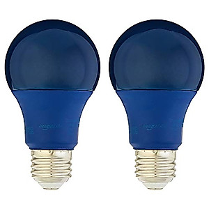 Amazon Basics A19 Blue Color Party LED Light Bulb, 60 Watt Equivalent, Energy Efficient 9W, E26 Standard Base, Non-Dimmable, 10,000 Hour Lifetime , 2-Pack