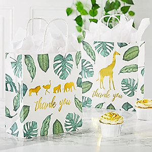 Juvale 12 Pack Safari Thank You Bags with Tissue Paper, Wild One 1st Birthday Themed Decorations for Girls and Boys (8 x 9 x 4 In)