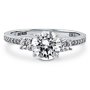 BERRICLE Sterling Silver 3-Stone Wedding Engagement Rings Round Cubic Zirconia CZ Promise Ring for Women, Rhodium Plated Size 8.5