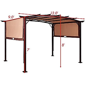 Tangkula 12x9 Ft Outdoor Pergola, Patio Retractable Pergola with Adjustable Sliding Sun Shade Canopy, Heavy-Duty Steel Frame, Patio Furniture Sun Shelter for Backyard Garden Poolside (Brown)
