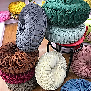 Elero Round Throw Pillow Velvet Home Decoration Pleated Round Pillow Cushion for Couch Chair Bed Car Brown