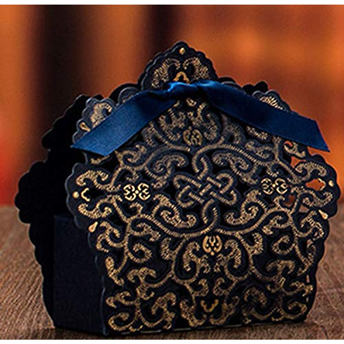 lucky star 50x Laser Cut Wedding Favor Boxes Candy Boxes Birthday Party Favor Boxes Baby Shower Chocolate Gift Boxes (Navy Blue)