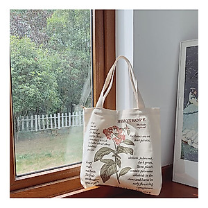 Floral Canvas Tote Bag Botanical Shopping Bag Aesthetic Flower Tote Bag Canvas Grocery Bag for Women Trendy Tote