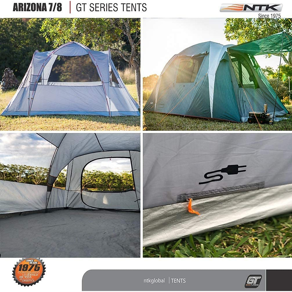 NTK Arizona GT 8 Person Tent for Camping | 14x8 ft Camping Tent with 100% Waterproof Dome, Breathable Mesh, 2 Doors & 2 Windows | Outdoor Tent | 2500 mm Warm & Cold Weather Family Tent