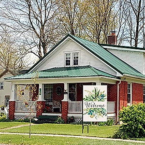 Winotic Spring Decor Garden Flag 12.5x18 Inches, Floral Leaves Welcome Flag Vertical Double Sided, Outdoor Spring Decoration Farmhouse Small Flag for Yard Lawn Home Decor (12.5"x18")