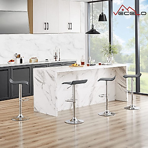 VECELO Bar Stools Set of 2, Swivel Bar Chairs, Counter Bar Stools with Height-Adjustable, Modern Armless PVC Stools for Kitchen/Island/Bar/Dining Room/Party, Dark Grey