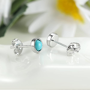 Tsnamer 4mm Hypoallergenic 925 Sterling Silver Post Stud Earrings for Womens Second Hole Earrings for Women Opal Turquoise Moonstone Stud Earrings Jewelry Earrings for Sensitive Ears(3 Pair/set)