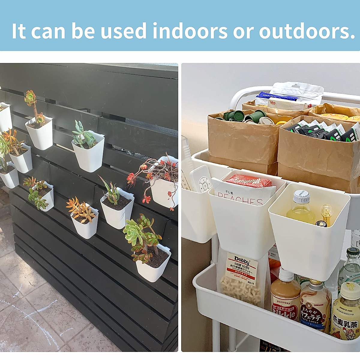 SMGSP 5 Pack Cart Hanging Cup Holder, Rolling Cart Accessories Utility cart Accessories Hanging Bins, Pencil Holder Hanging Trolley Basket, Planter Hanging Buckets for Home Kitchen (Green)