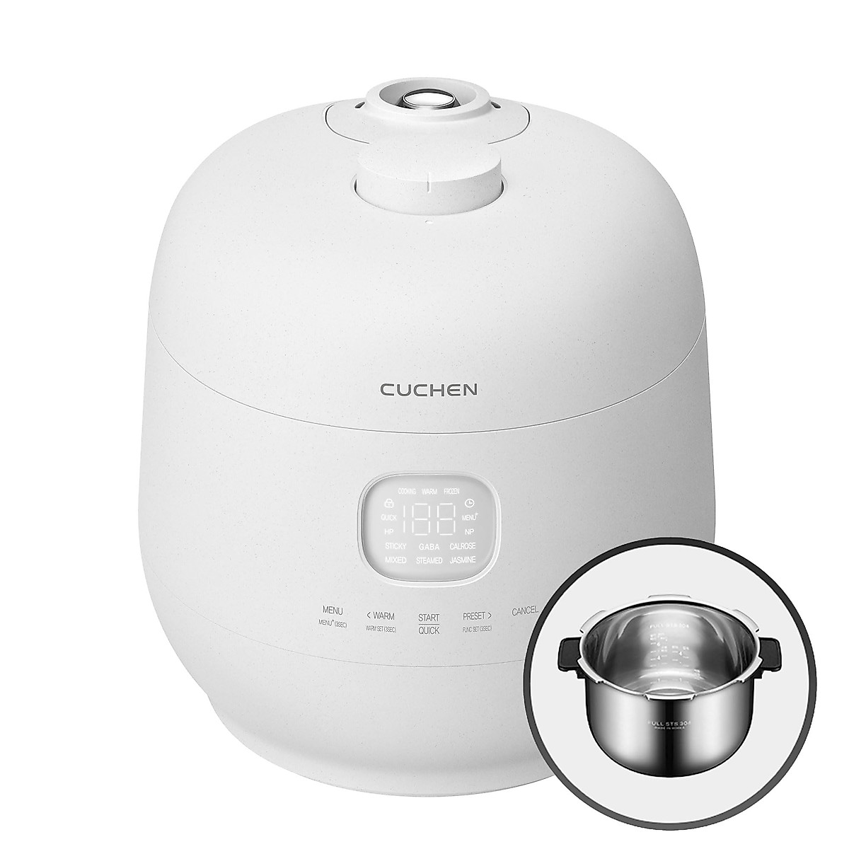 CUCHEN CRH-TWS0610PWUS | Induction Heating Dual Pressure Rice Cooker 6 Cup (Uncooked) | Full Stainless Inner Pot | High/Non-Pressure | Easy Open Handle | Auto Steam Clean | Made in Korea