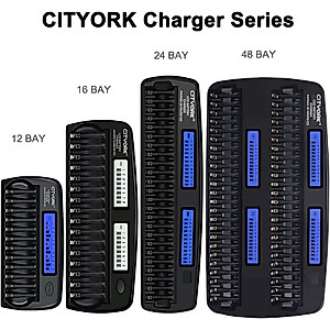 CITYORK 24 Bays Large Smart Battery Charger LCD Display Quick for 1.2V AA/AAA NiMH/NiCd Rechargeable Batteries with Built-in IC Protection & AC Wall Adapter