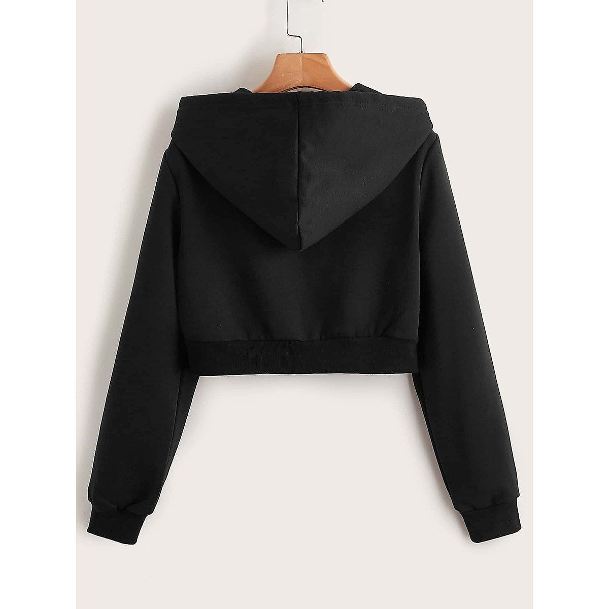 MakeMeChic Women's Cropped Zip Up Hoodie Sweatshirt Cropped Jacket Fleece Lined Black1 S