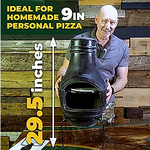 PetraTools Outdoor Pizza Oven Wood Fired, Mini Personal Sized Pizza Cooker, Chiminea-Terra Cotta, Great For Outside Parties, Home Pizza Oven, Pizza Grill (Black)