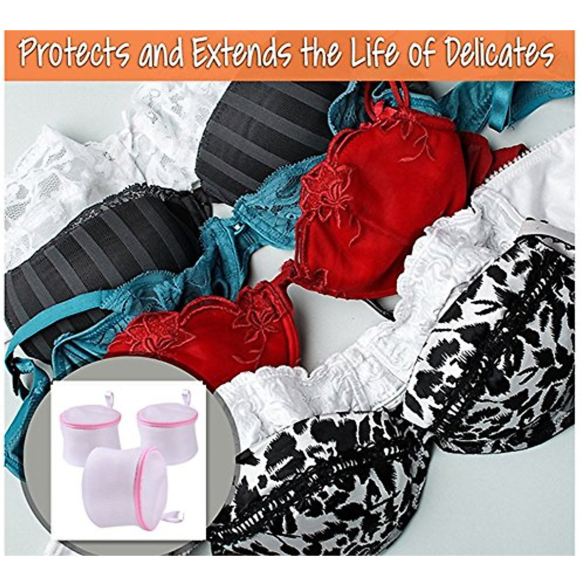 3Pack Delicate Bra Washing bag, Intimates Laundry Bag Lingerie Laundry Bags for Washing Machine & Dryer - Large Size - lingerie Bra Saver Bag by KEREITH (3pack white bra bag)