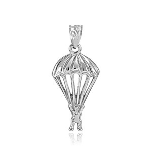 Solid 925 Sterling Silver Skydiving Parachuter Charm Pendant