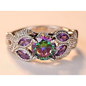 Awmnjtmgpw 925 Sterling Silver Rainbow Topaz Ring Women's Engagement Ring Princess Cut Diamond Ring Colorful Diamond Ring Size 6-10 (Size 7)