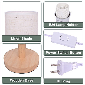 ACHUAI Small Table Lamp-Wooden Bedside Lamp Simple Bedroom Lamp Linen Shade Mini Desk Lamp Night Light Nightstand Lamp for Bedroom,Living Room,Kids Room (Including LED Bulbs) (Square)
