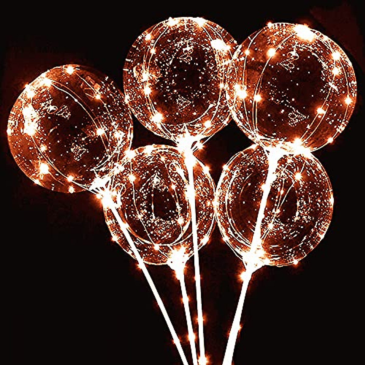 10 Pack LED Bobo Balloons with Stick and Pump,Transparent LED Light Up Balloons, Helium Glow Bubble Balloons with String Lights for Party Birthday Wedding Festival Decorations (Warm white)