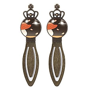 Hello Autumn Cute Hand Drawn Mashroom & Fallen Leaves 2 Packs Metal Book Pages Marks, Crown Shape Bookmarker Clip for Women Men Kids Classroom Boys Girls