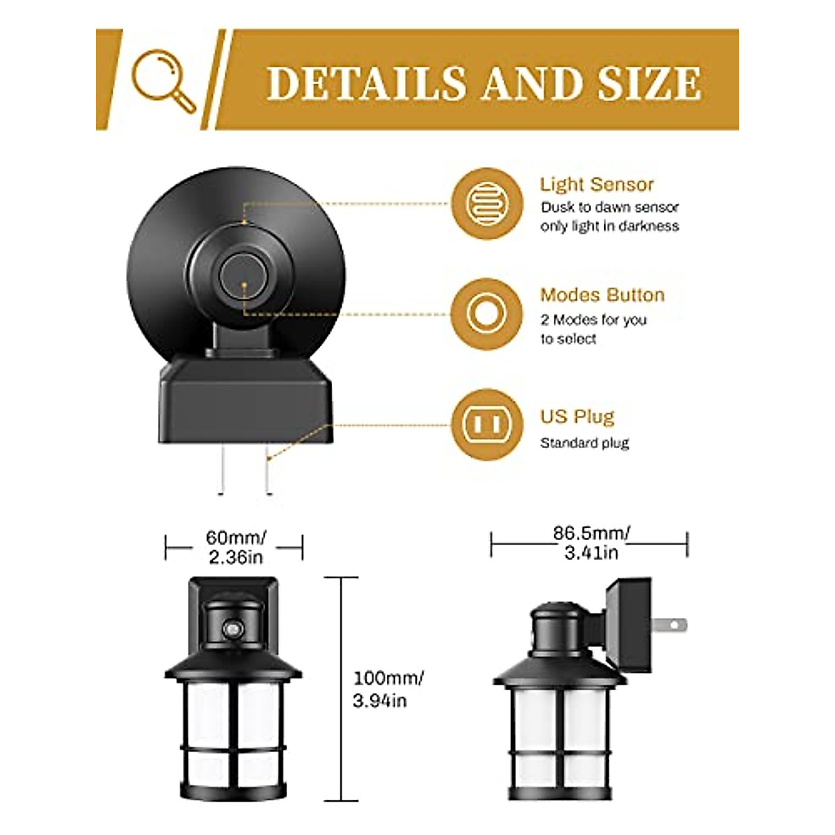 Night Lights Plug Into Wall, DORESshop 2 Pack Night Light, Soft White 3000K Led Night Light with Dusk-to-Dawn Sensor, Dimmable Night Light for Bathroom Hallway Bedroom Kids Room Stairway