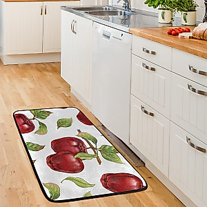 Pardick Red Apples Leaves Kitchen Rugs and Mats, Fresh Fruit Non Slip Washable Absorbent Area Rugs Anti Fatigue Kitchen Mat Memory Foam Doormat Runner Rug for Floor Kitchen Bathroom 39X20in