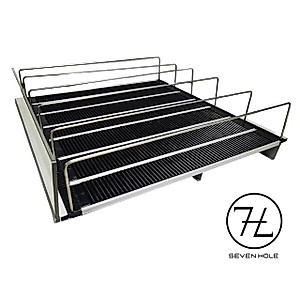 7hole Self Pushing Drink Organizer for Fridge - Can Pusher for Refrigerator - Adjustable Fridge Drink Dispenser for Soda, Beer, Water Bottle, Juice Box - 6 Slots, Easy-to-Assemble Dividers - 15.4x15"