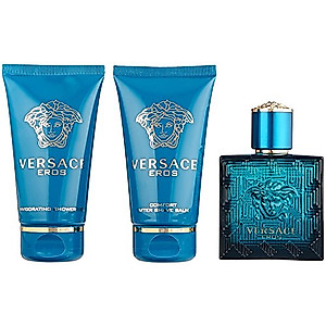 Versace EROS Gift Set for Men 1.7 oz EDT + 1.7 oz Shower Gel + 1.7 oz Aftershave Balm, Combo