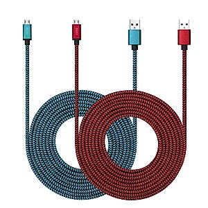 Micro USB Cable 10ft with 3A Fast Charging, 2Pack Ultra Durable 10ft Nylon Braided Charger Cords for Galaxy S7/S6/J8/J7 Note 5,Kindle,LG,PS4,Camera,Xbox One and More (Red + Blue)