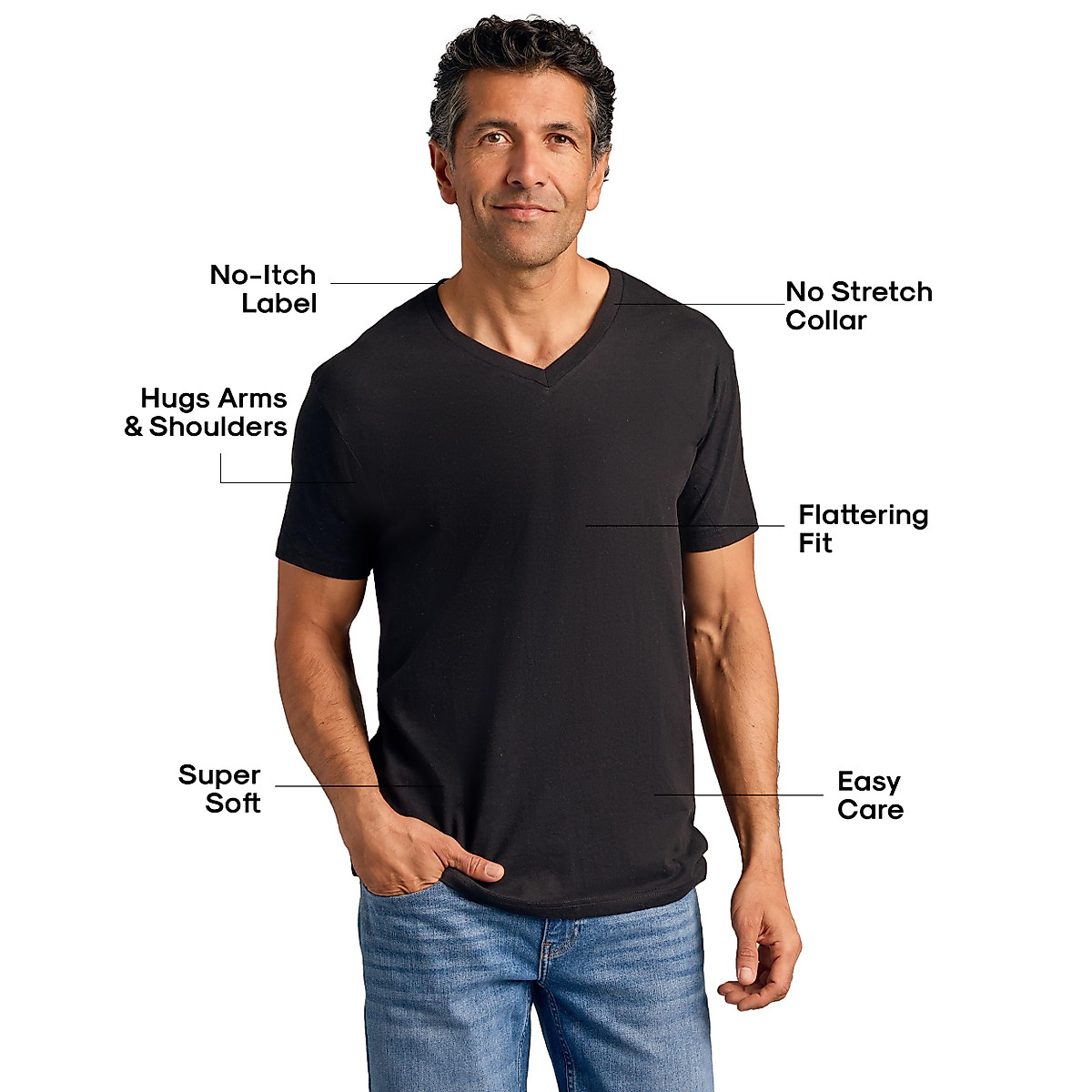 True Classic V Neck Mens T Shirt, Premium Fitted Soft Men's T-Shirts, Black, XXL