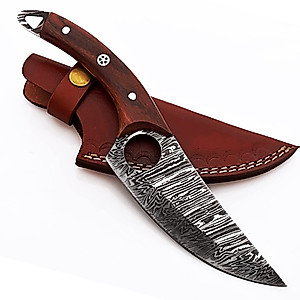 Nice Hand made High carbon steel Filet/Kitchen/skiner knife, Hunting, hiking and for fishing with Beautiful leather sheath. (Black) (Damascus)