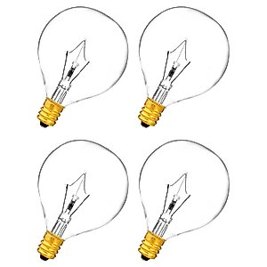 Sterl Lighting G16.5 E12 Candelabra Bulbs - 25W, 120V, for Scentsy Warmers, Incandescent, 2700K Warm White, Clear, 170Lm - 4 Pack