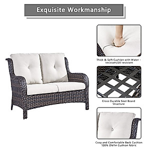 Rilyson Outdoor Patio Couch Wicker Sofa - 3 Seater Rattan Sofa for Outside Patio Garden Porch with Deep Seating and Cushions(Brown/Blue)