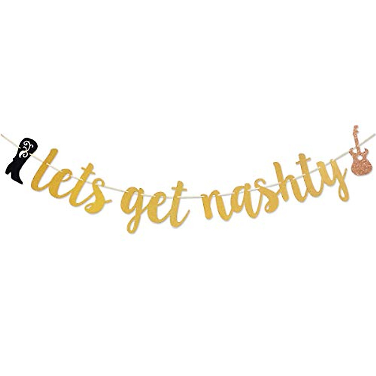Let's get nashty Gold Glitter Banner Sign Garland Pre-strung for Nashville Bachelorette Party Decorations